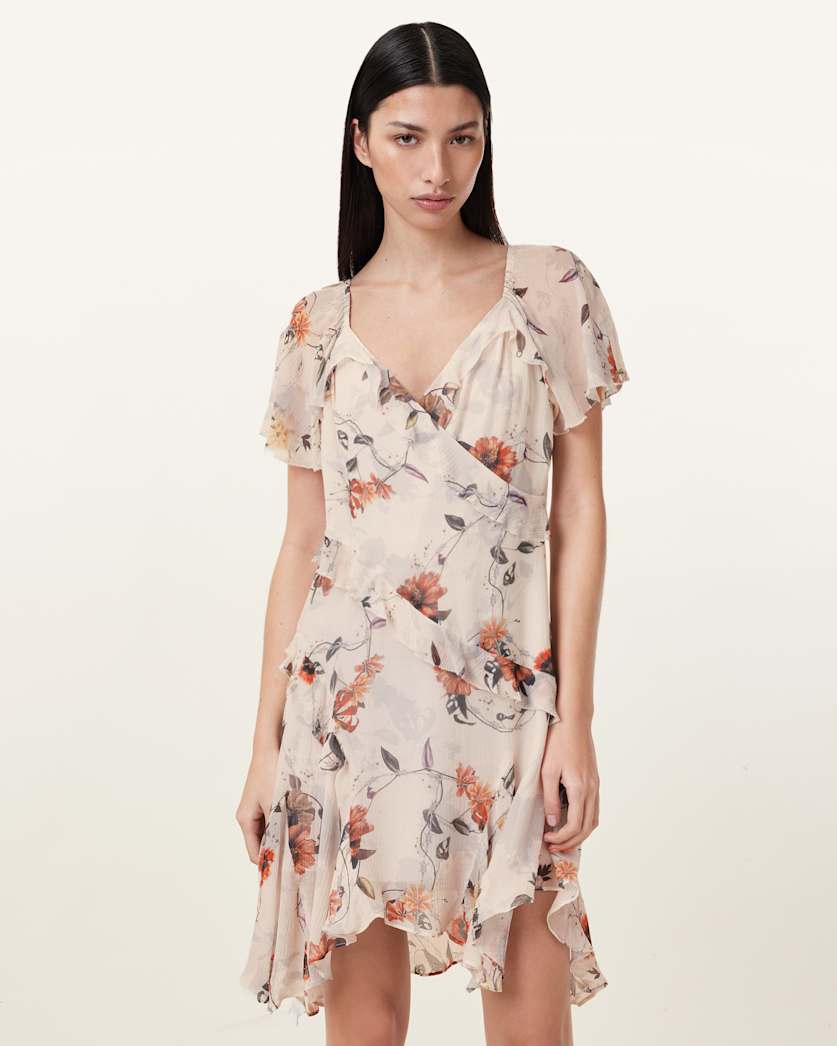 Darma Floral Print Mini Dress UNITY ECRU WHITE | ALLSAINTS US